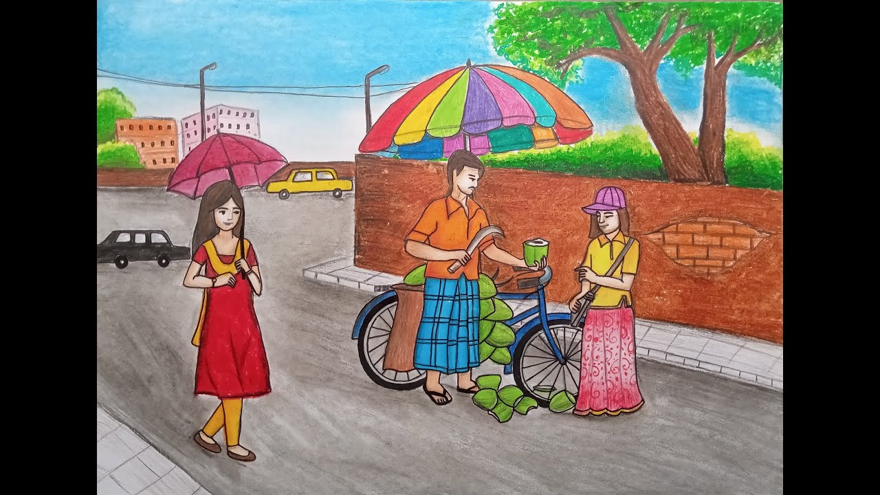 City in summer | Street Vendor in city | A scenery on a summer day ...