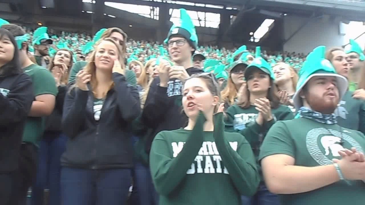 2016 MSU vs Michigan with Spartan Marching Band and students singing ...