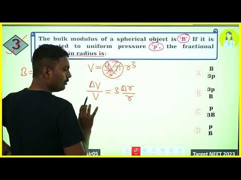 The bulk modulus of a spherical object is ‘B’. If it is subjected to uniform pressure ‘p’, the ...