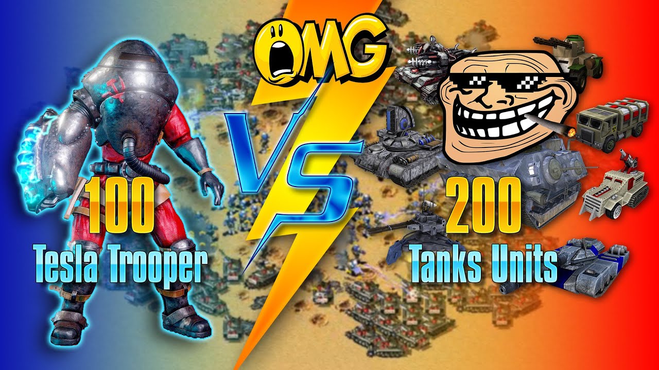 RA2 YR - 100 Tesla Trooper vs 200 Tanks - Fun & Experiment - YouTube