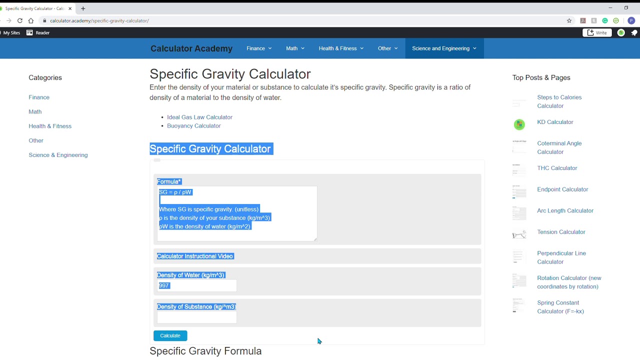 Specific Gravity Calculator - YouTube