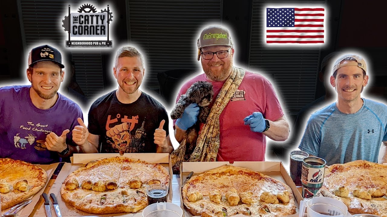 GIANT 11LB PIZZA-BOLI CHALLENGE | four competitive eaters vs stromboli ...