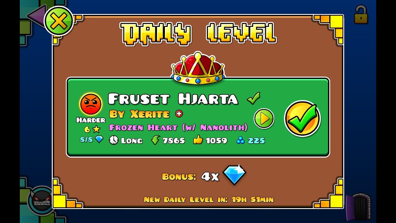 |Daily #73| ¨Fruset Hjärta" 100% By: Xerite |Geometry Dash| - YouTube