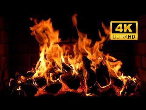 4K Birch Wood Fireplace Real Crackling Sounds No AI Dark Room Relaxation