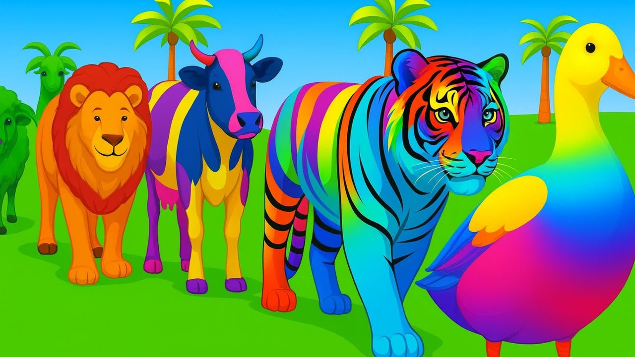 🌈 Animals Crossing Color Fountain | Lion, Elephant, Goat, Dinosaur ...