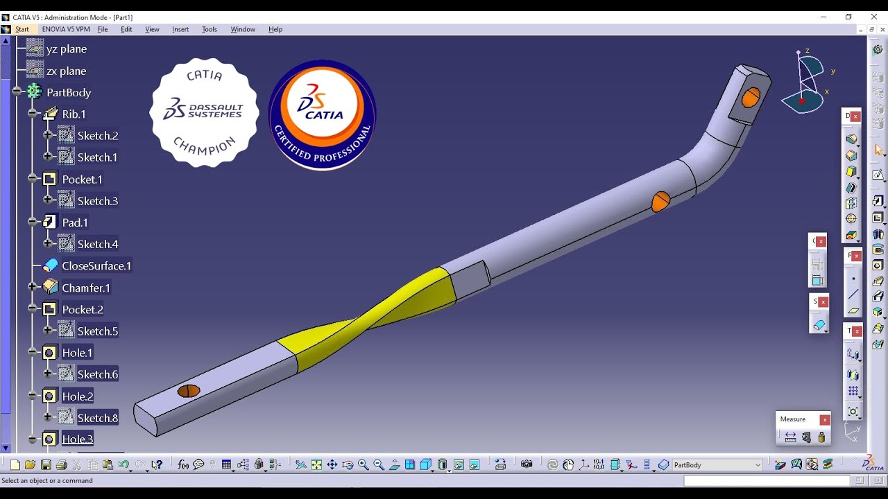 How to create a mechanical part using CATIA Part Design 141 Twisted ...