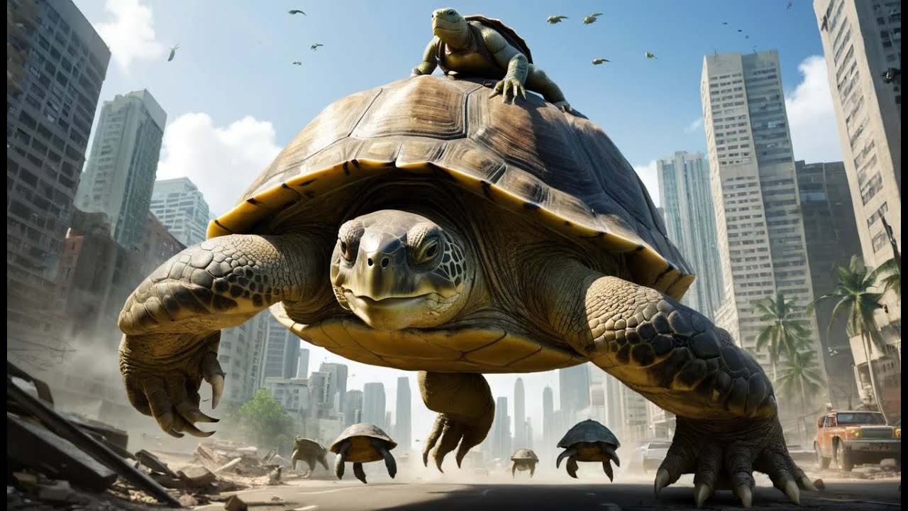 Deadly Encounter: giant turtle attack the city with video ai - YouTube