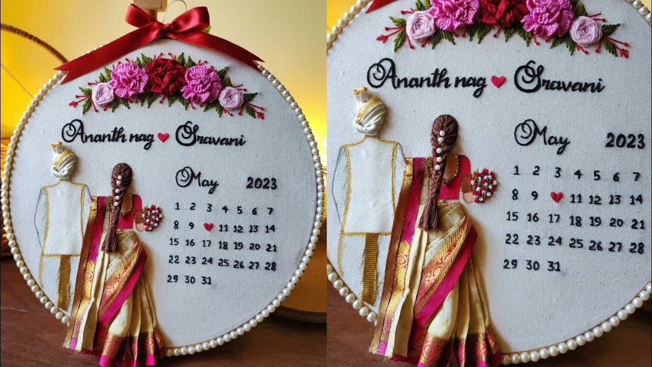 Wedding Calendar embroidery hoop tutorial - YouTube