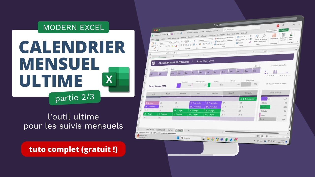 Créer un calendrier mensuel - Episode 2/3 - Tuto Excel - YouTube