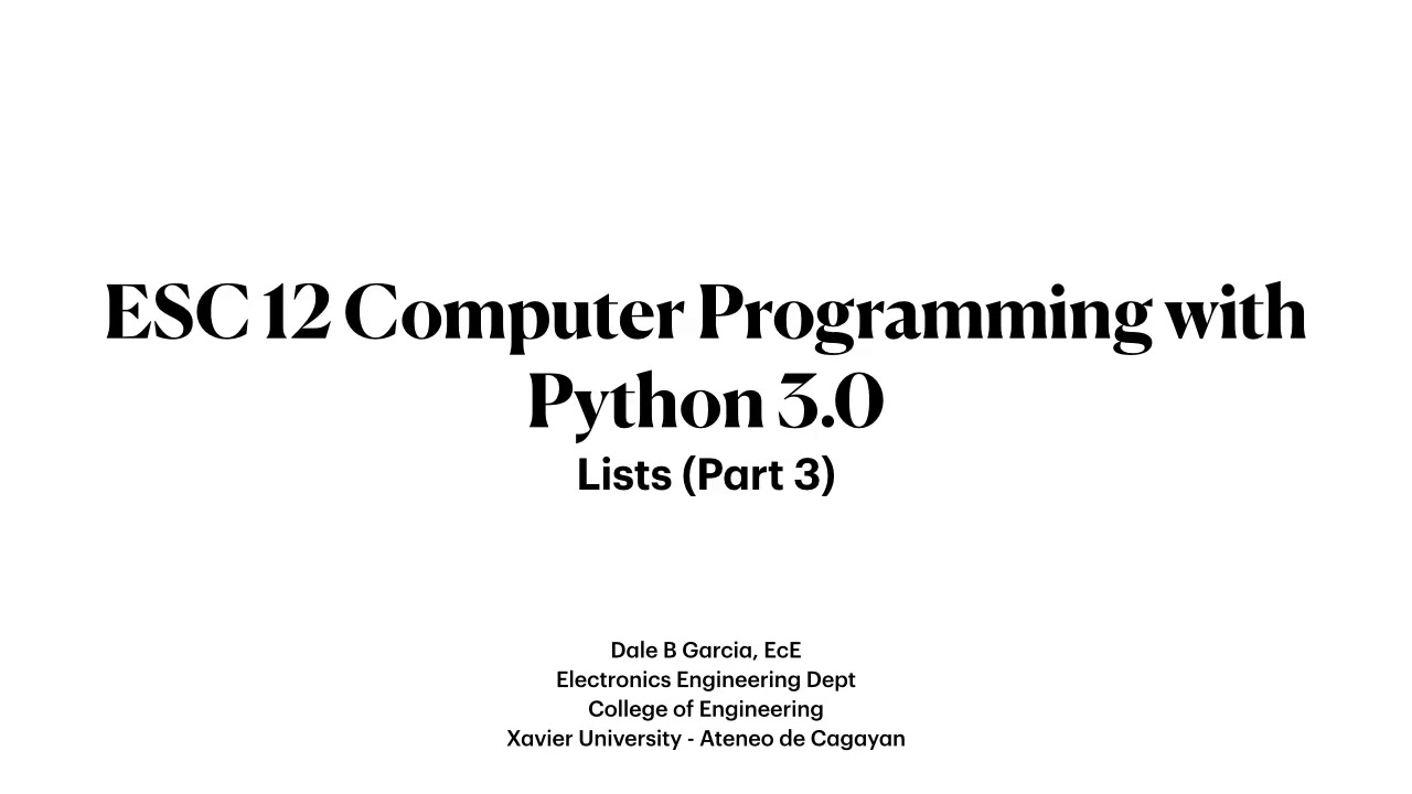 ESC 12 Computer Programming 005 Lists (Part 3) - YouTube