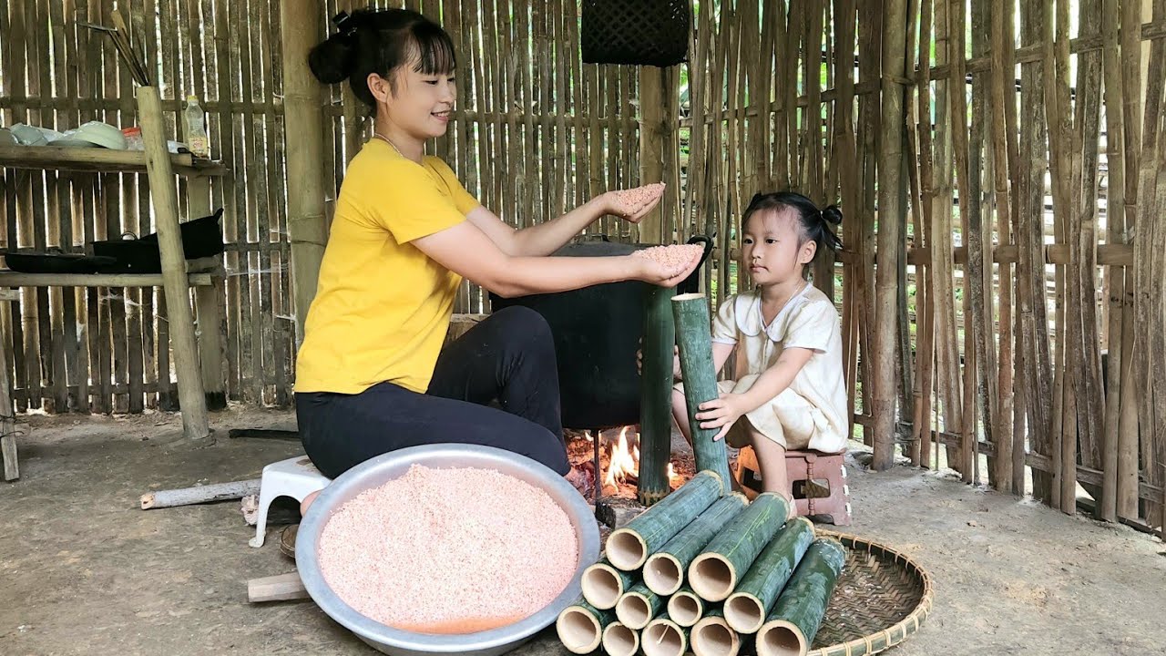 How to make lam rice with bamboo tubes and bring it to the market to ...