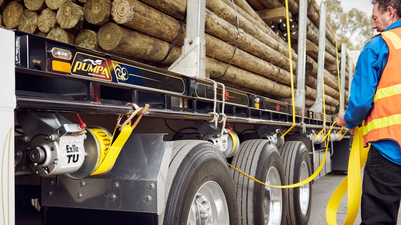Hauling timber posts - ExTe air operated load restraint - YouTube