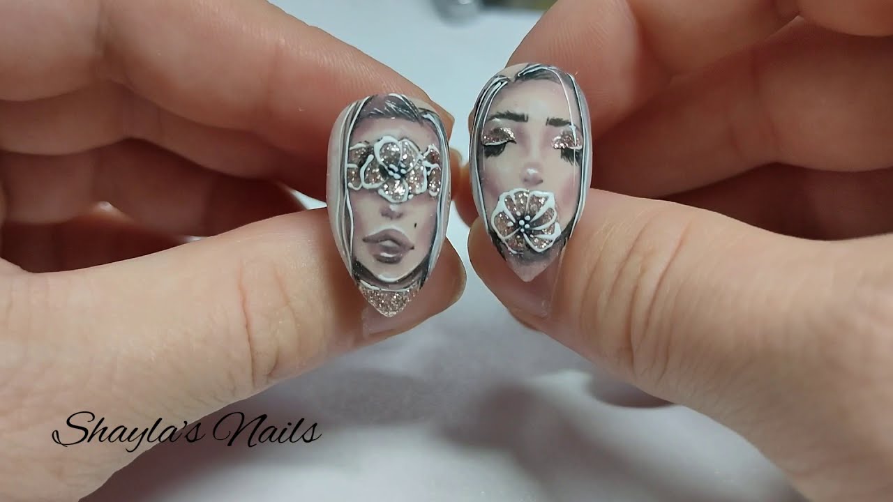 Nail art tutorial: How to draw a face on a nail step by step. как да ...