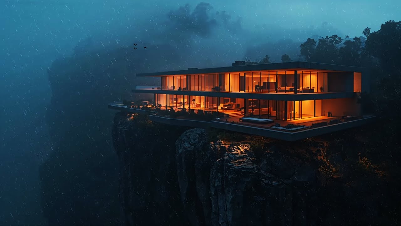 ⛈️Cliffside Mansion in the Rain | Relaxing Thunderstorm Ambience with ...