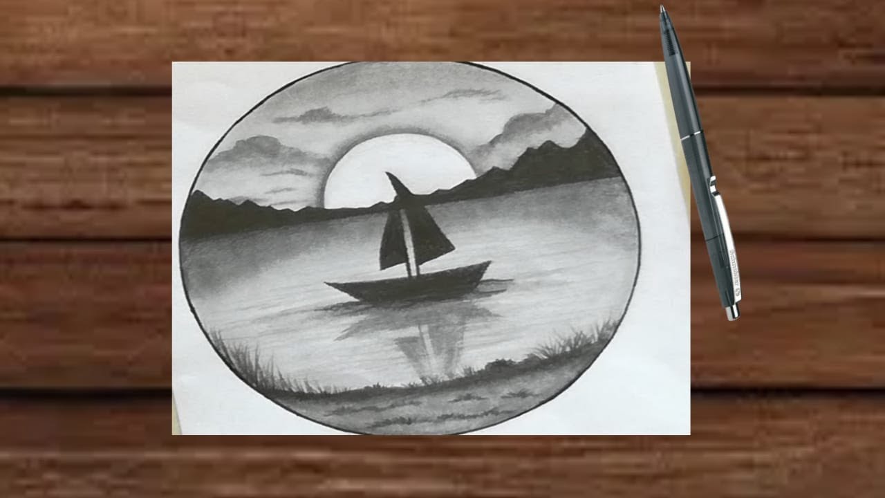 How to draw boat sailing in water || Boat sailing on water pencil ...