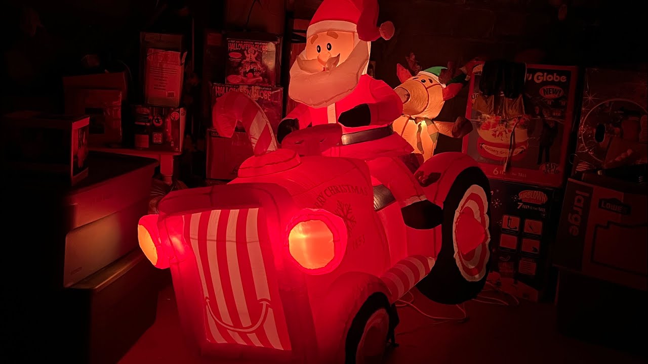 6ft inflatable Santa and reindeer on tractor - YouTube