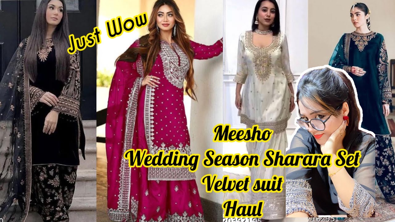 Meesho Wedding Season Sharara Set and Velvet Suit Haul - YouTube