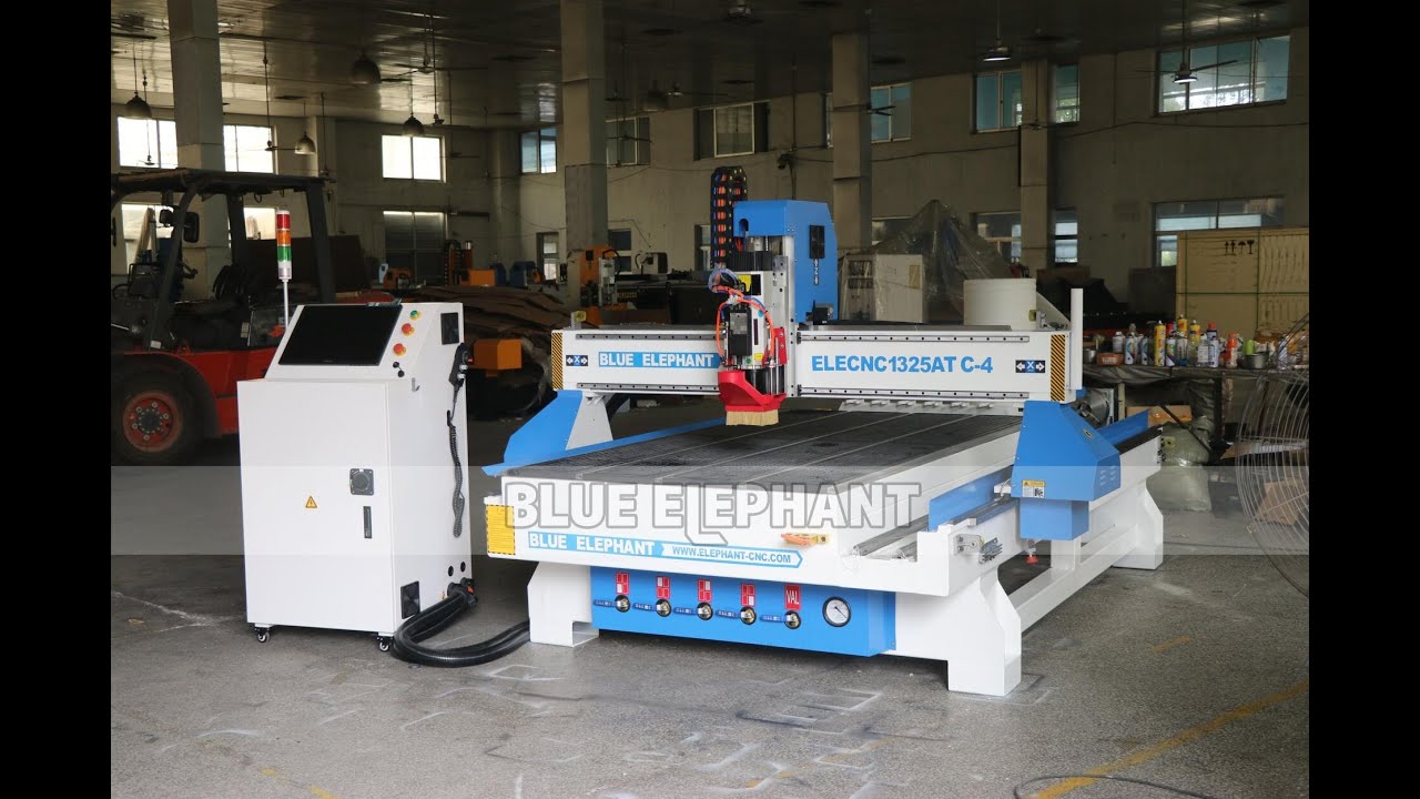 Blue Elephant cnc ELE1325ATC with rotary device working video - YouTube