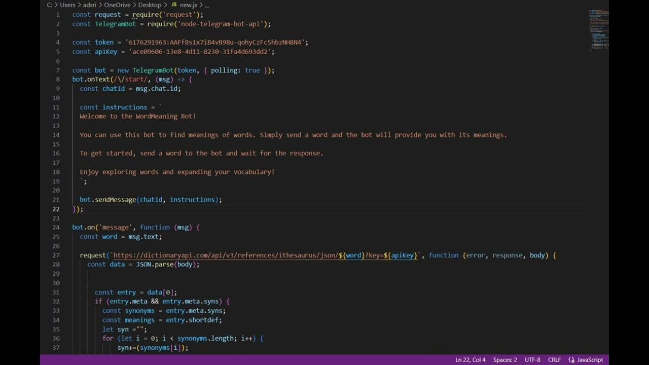 my telegram chat bot using javascript - YouTube