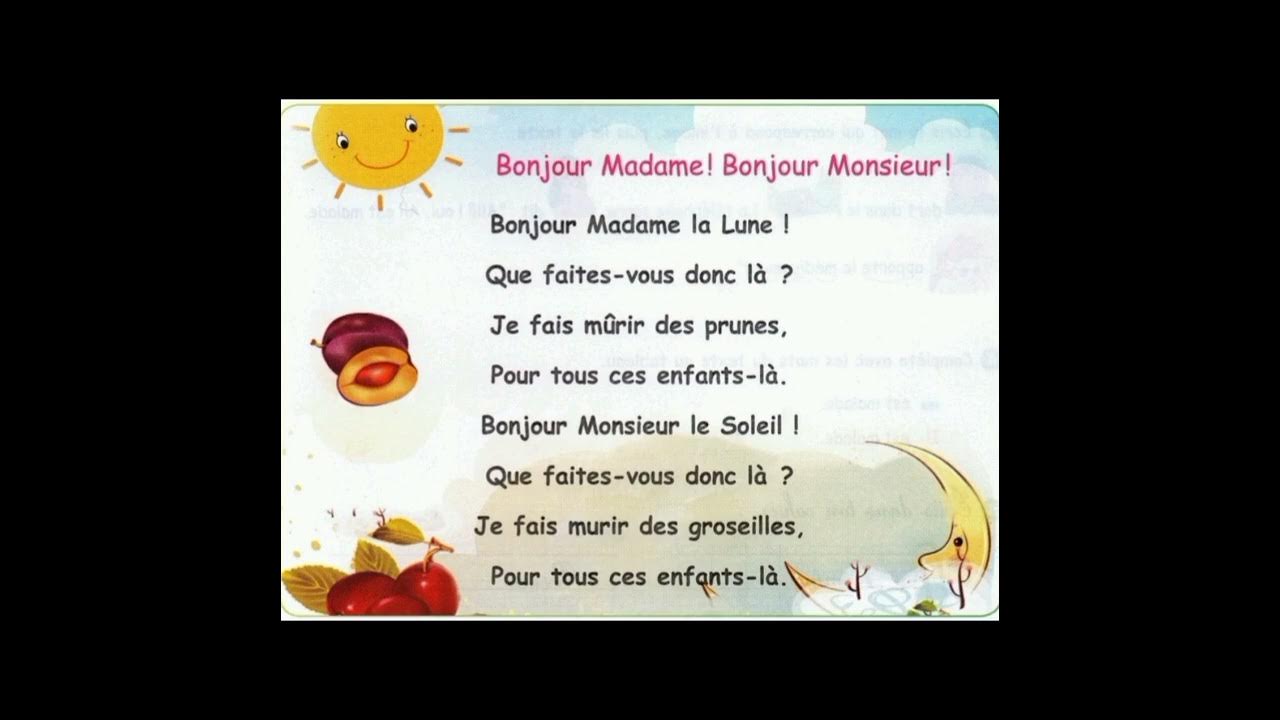 Comptine" Bonjour Madame! Bonjour Monsieur!" 3ème année primaire - YouTube