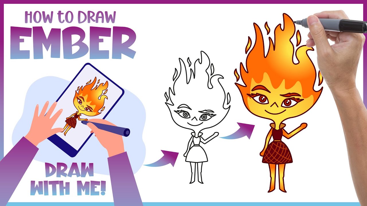 How to Draw Ember Easy 🔥 From The Movie Elemental - YouTube