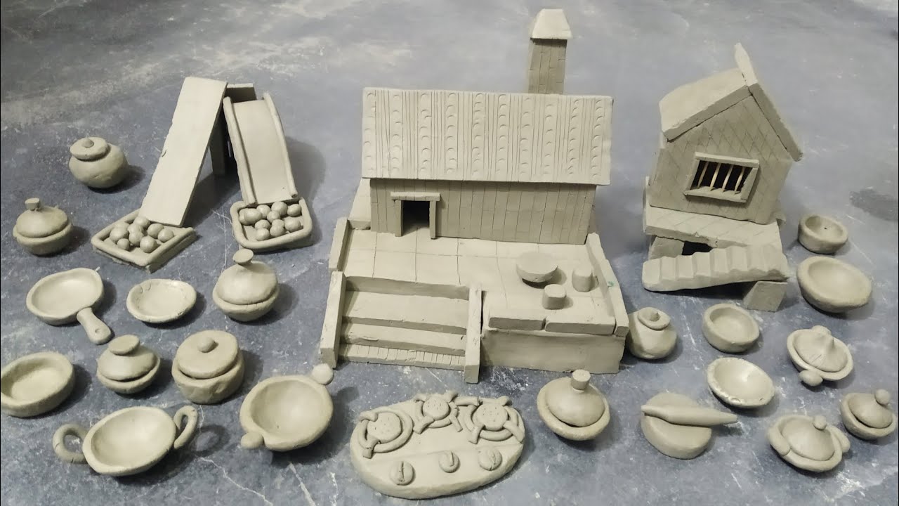 Amazing technicue build DIY miniature clay house kitchen set || build ...