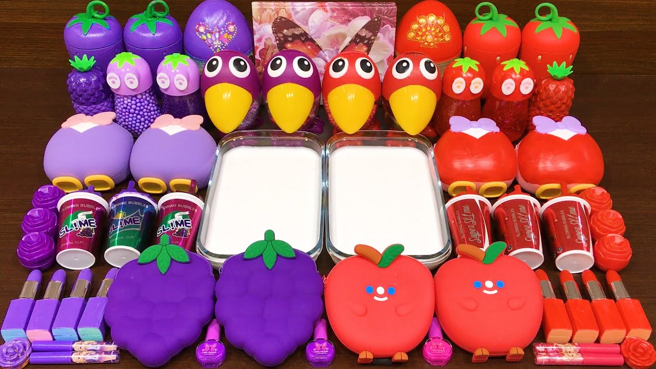 PURPLE vs RED! Mixing Random into GLOSSY Slime ! Satisfying Slime Video ...