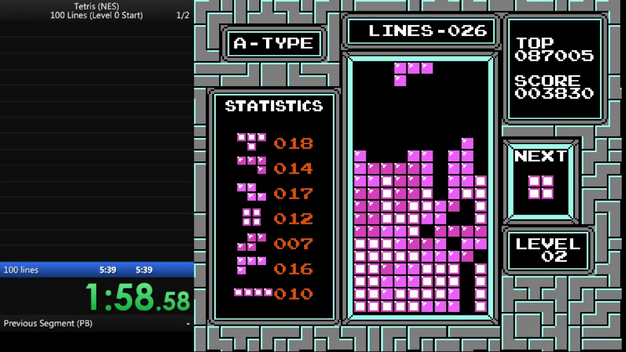 NES Tetris 100 lines Level 0 start PB - YouTube