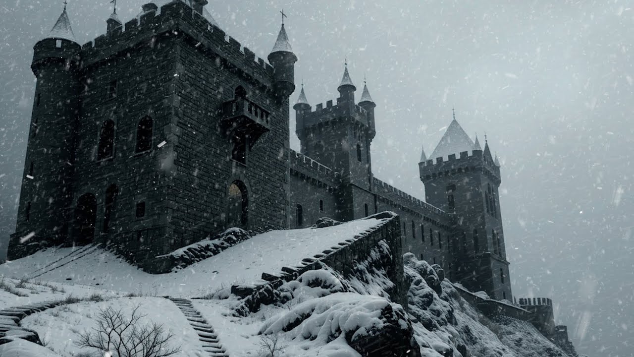 Winter Storm For Sleep┇Gloomy Snowstorm Night With Dark Castle View ...