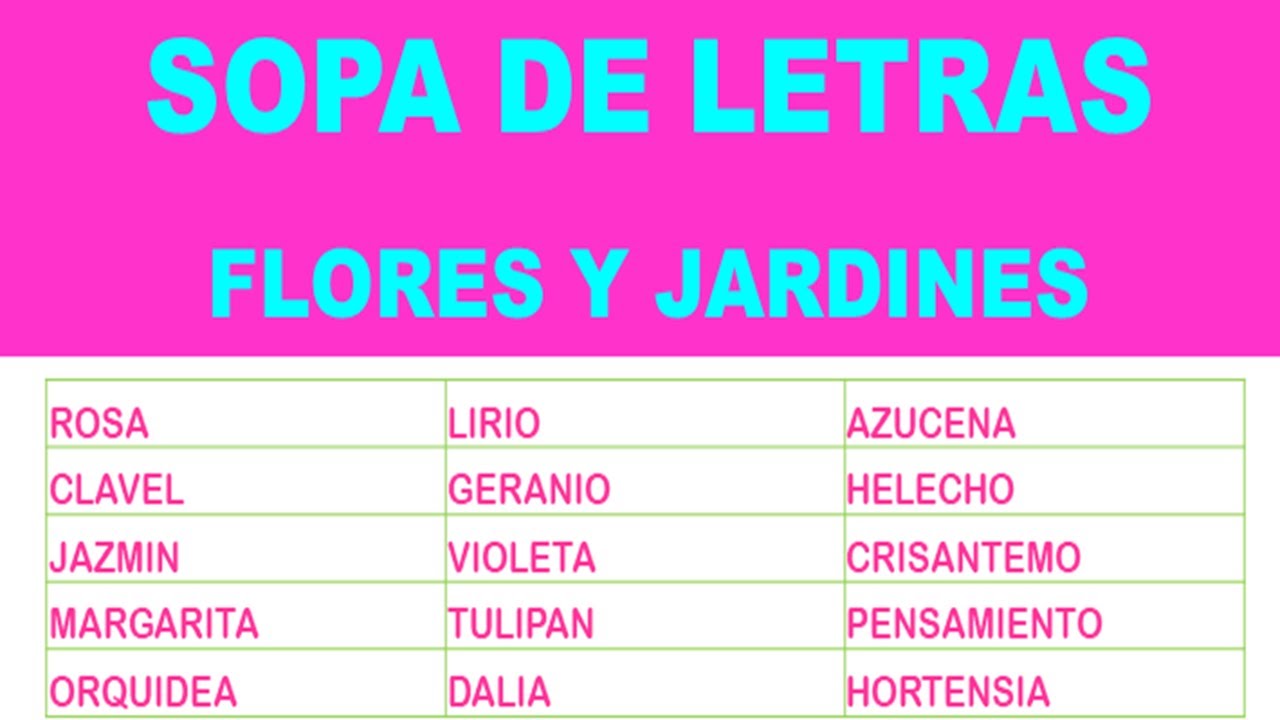 SOPA DE LETRAS - FLORES Y JARDINES - YouTube