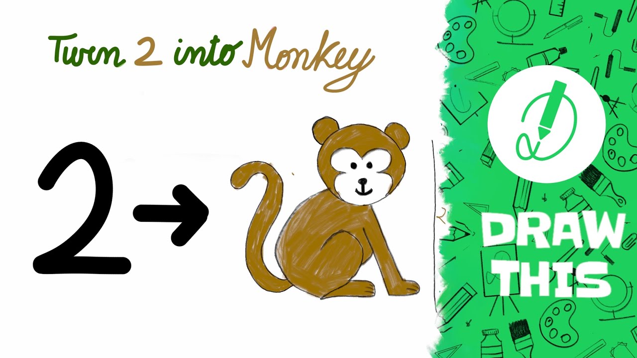how to draw MONKEY by USING NUMBER 2 step by step | TURN 2 INTO MONKEY ...
