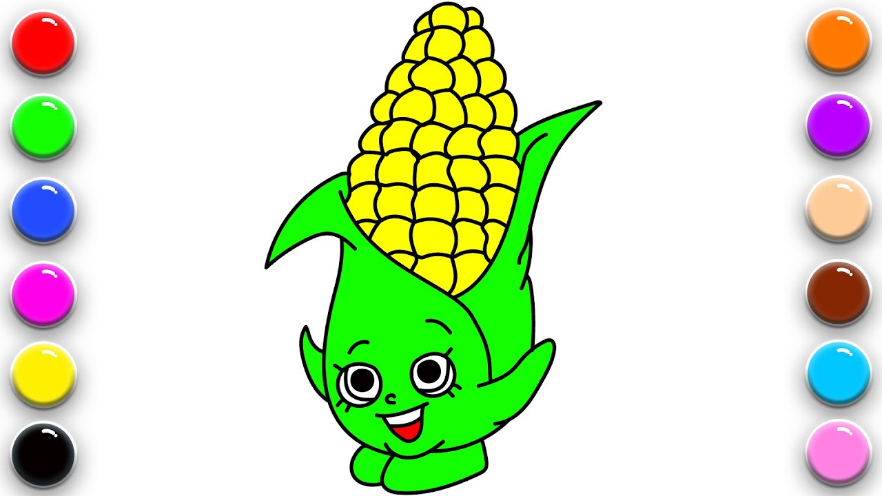 Corn Drawing & Coloring Video | Step By Step Corn draw & Color | Kids ...