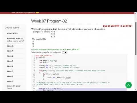 NPTEL 2024 PROBLEM SOLVING THROUGH PROGRAMMING IN C WEEK 7 PROGRAM 2 ...