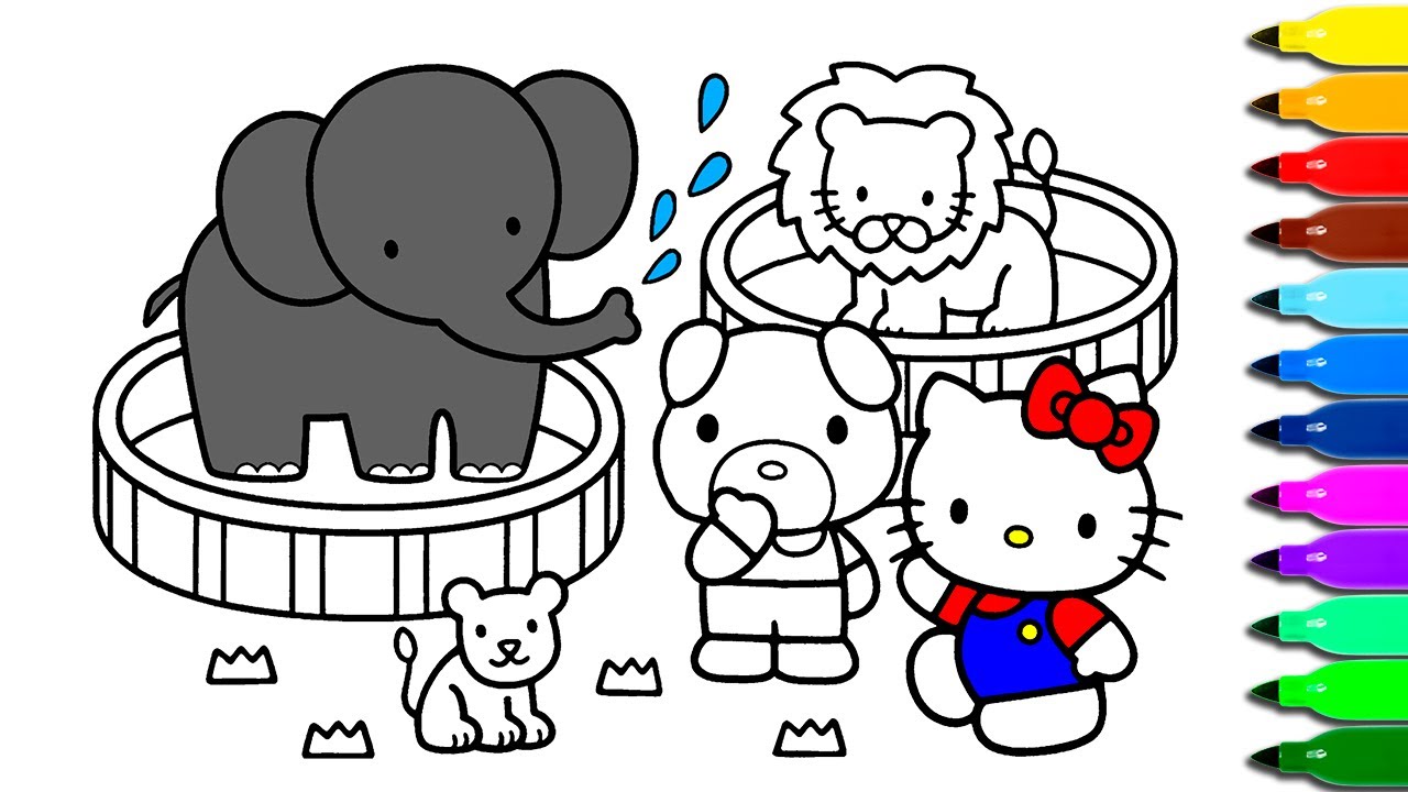 Hello Kitty Goes to the Zoo | Hello Kitty Coloring Book - YouTube