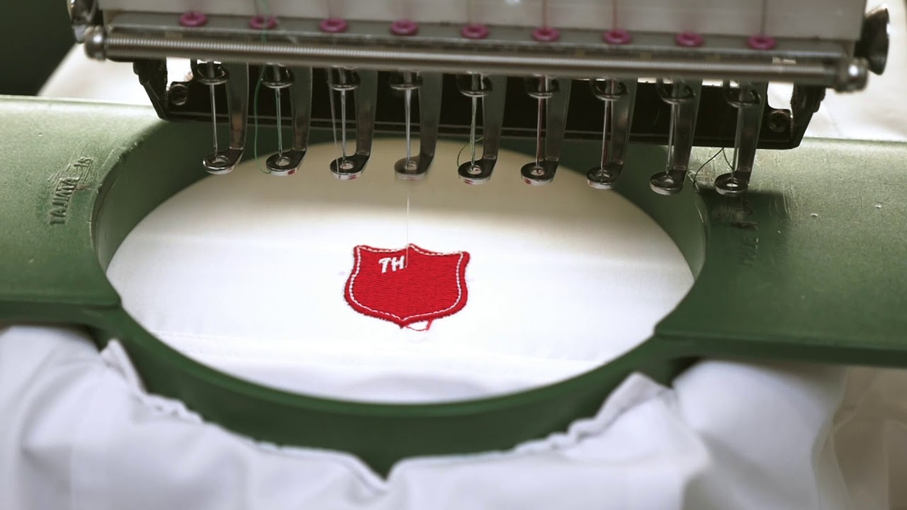 SP&S Red Shield Shirt Embroidery - YouTube