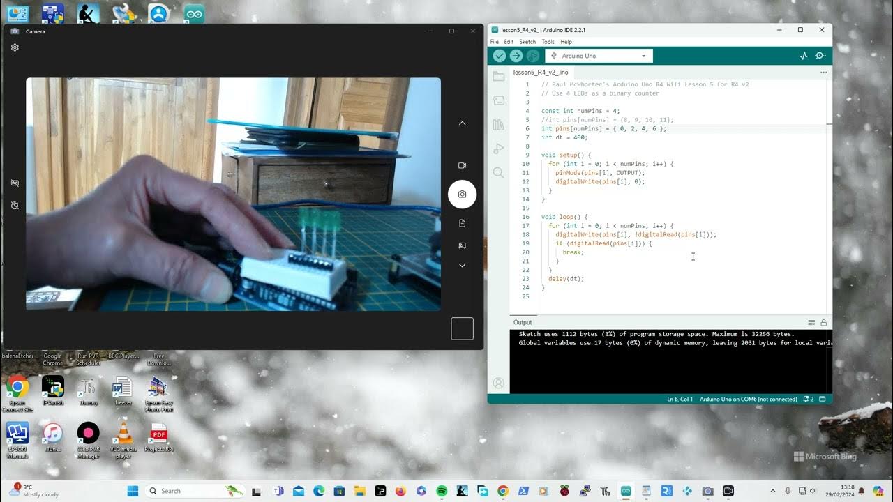 My video for Paul McWhorter's Arduino R4 Lesson 5 - using 4 LEDs to count in binary (short ...