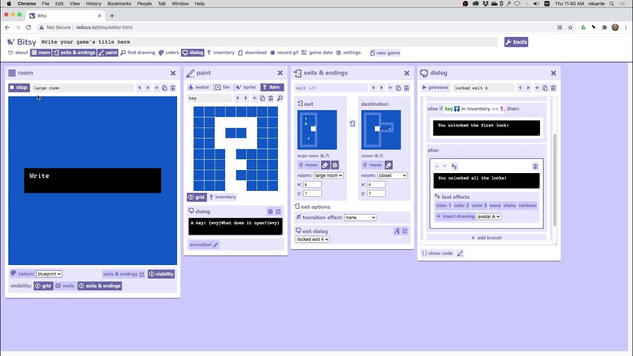 Advanced Bitsy 3 of 9: Requiring two keys, using more complex branches - YouTube