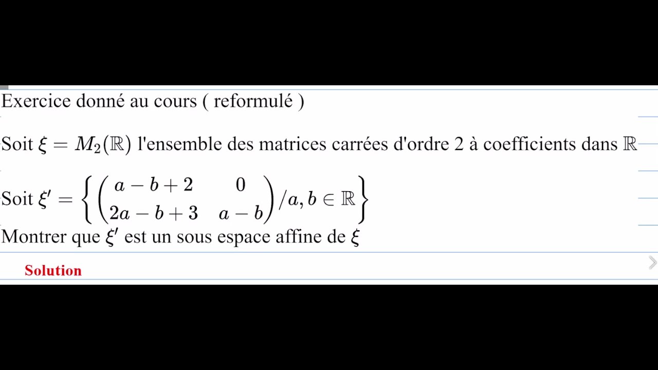 Exercice d'application ; sous espace affine - YouTube