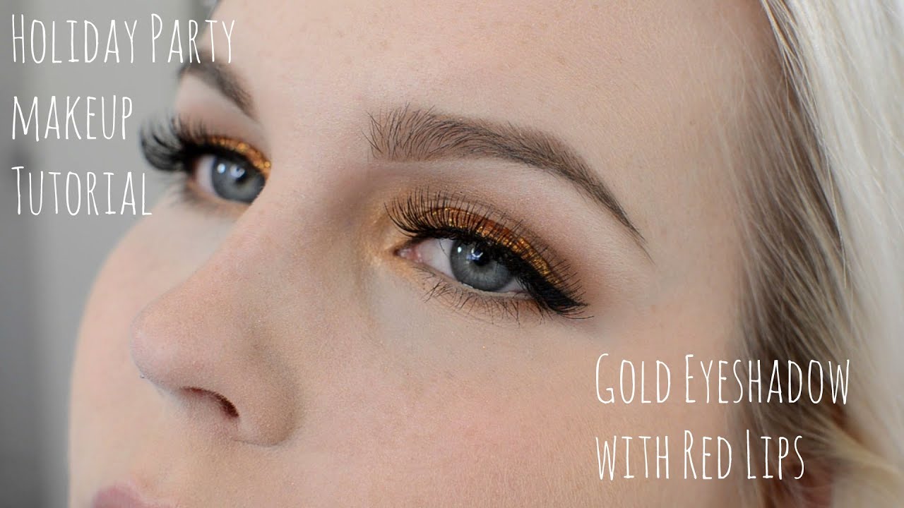 Holiday Party Makeup: Red lips and Gold Eyes - YouTube