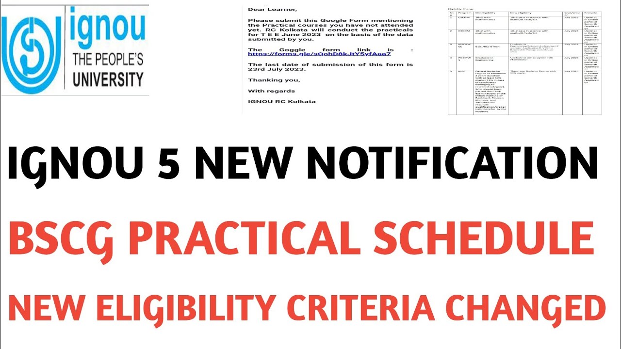 IGNOU 5 NEW NOTIFICATION BSCG PRACTICAL ELIGIBILITY CRITERIA 21st July ...