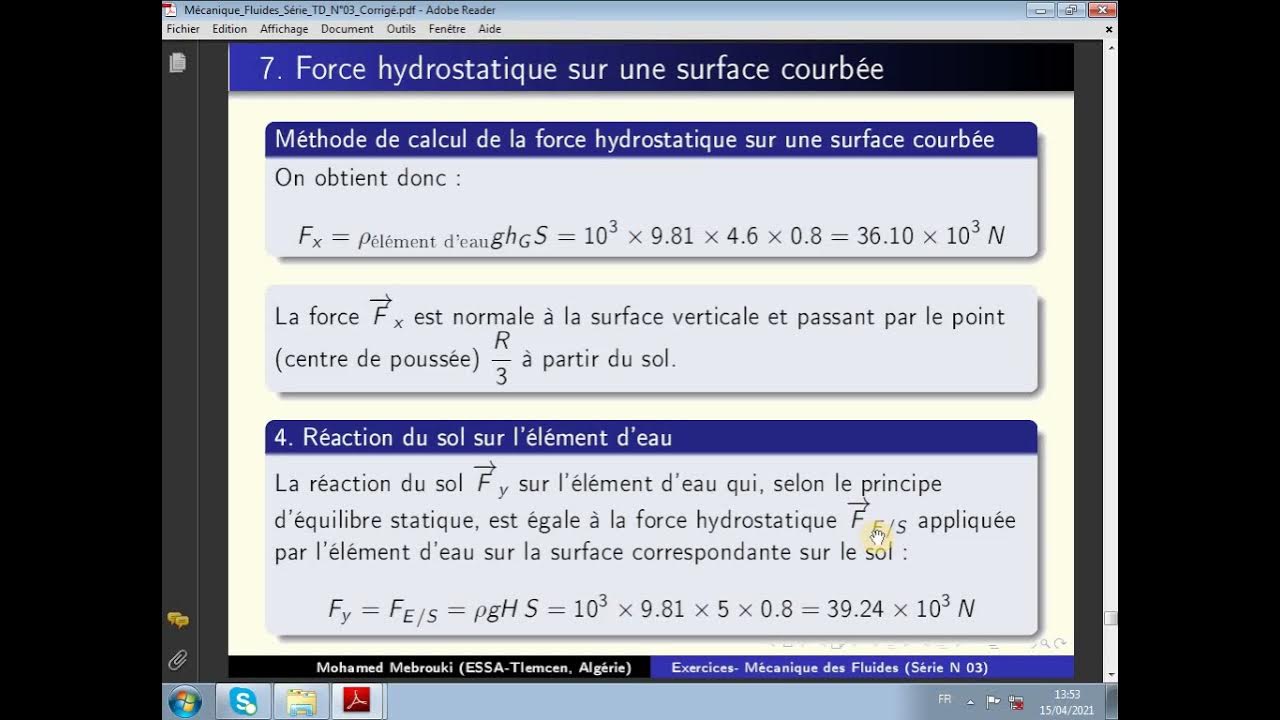 620. MDF (Série 3- Exercice 07: Calcul d'une force hydrostatique appliquée sur une surface ...