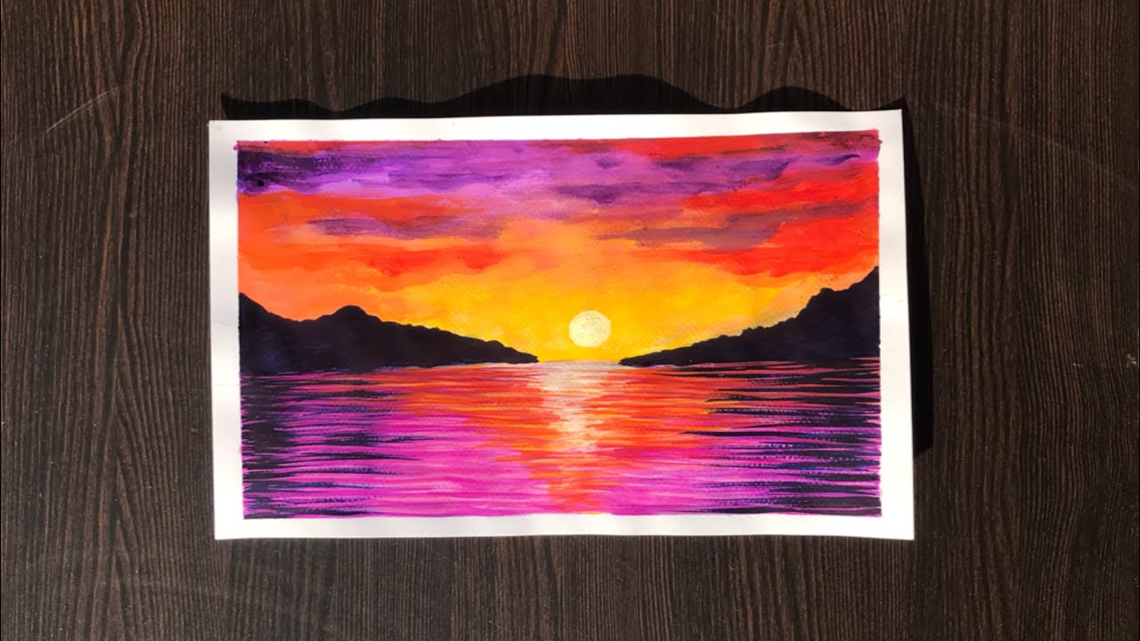 Sunset Lake Painting | Sunset Painting For Beginners | Sunset Landscape ...