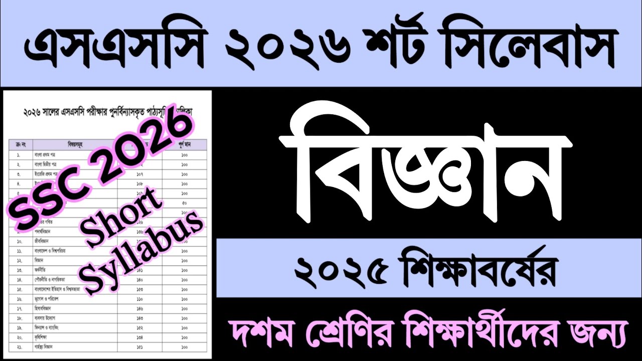 SSC 2026 Short Syllabus Science Class 10 | এসএসসি ২০২৬ শর্ট সিলেবাস ...