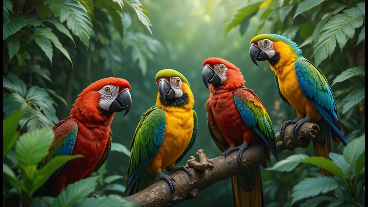 Relaxing Jungle Sounds with Colorful Macaws - Tropical Bird Calls for ...