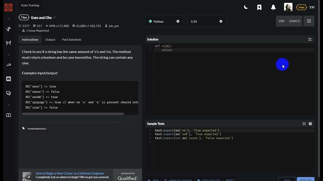 Exes And Ohs Python Codewars Youtube