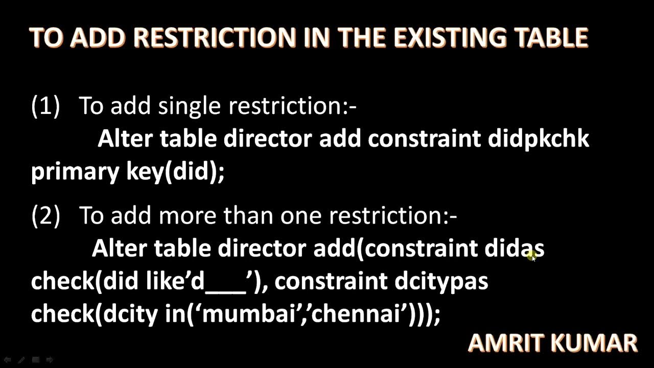 #21 ALTER COMMAND - TO ADD RESTRICTION IN THE EXISTING COLUMN BY MR. AMRIT KUMAR - YouTube