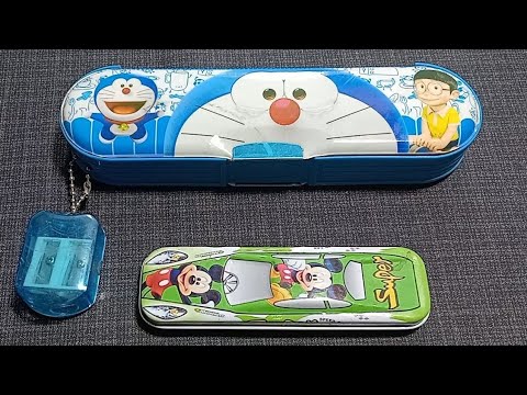 Doremon pencil box and Micky mouse small geometry box opening # ...