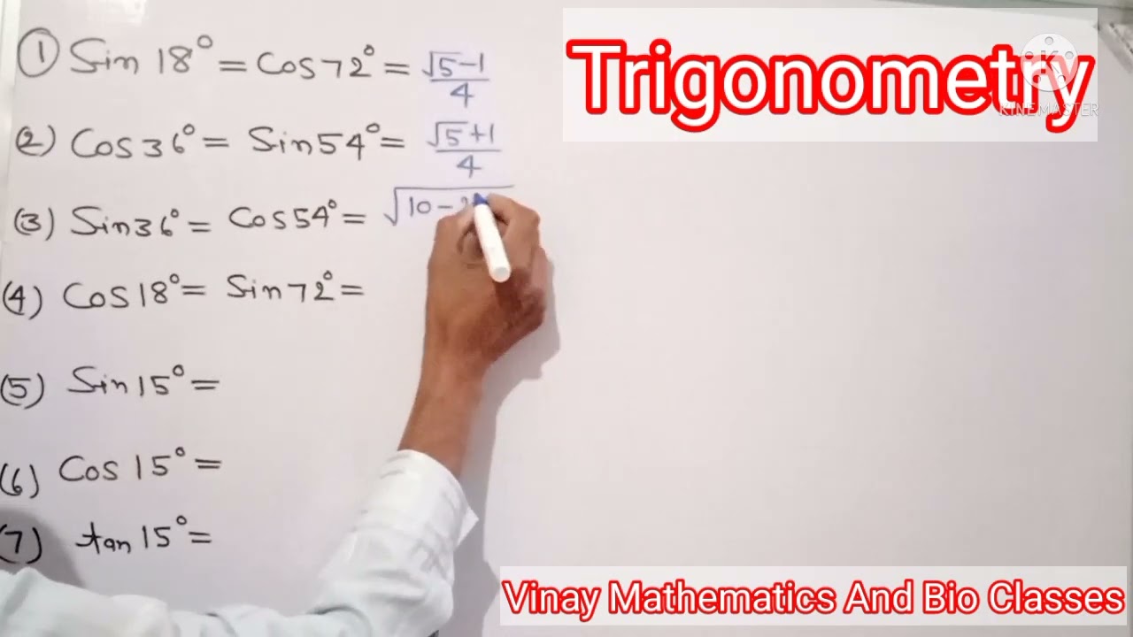 Trigonometry sin15°, cos15°, tan15°, cot15°, sin18°, cos72°,cos36 ...