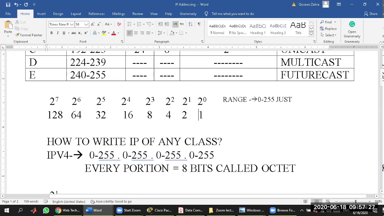 Practical Lecture;- IP Addressing CLASS B example on word file - YouTube