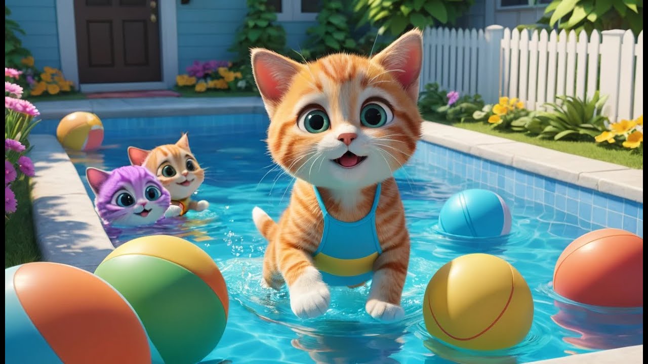 Six Little Kittens Jumping in the Pool | Fun Kitten Song for Kids ...